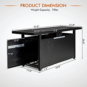 Giantex 57’’ Gas Fire Table, Rectangular Outdoor Patio Propane Firepit Table, 50,000 BTU Auto-Ignition Propane Fire Pit with Lid and Lava Rocks, Suitable for Poolside, Garden, Balcony, Black