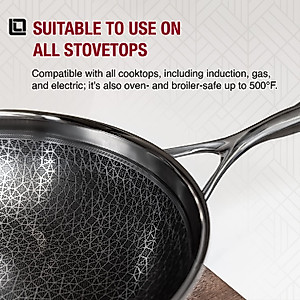 LIVWELL DiamondClad 12-inch Nonstick Hybrid Wok - Home and Kitchen Gift - Stainless Steel Wok Stir Fry Pan - Dishwasher and Oven Safe - Honeycomb Wok - PFOA-free - Honeycomb Cookware - Bundle