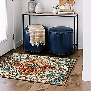 Wonnitar Boho Bathroom Rug,Washable Rug 2x3 Small Bath Rug,Vintage Distressed Throw Mat for Bedroom,Non-Slip Entryway Door Mat Low-Pile Floor Carpet for Kitchen Laundry Bedside,Orange