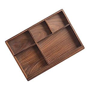 Black Walnut Western-style Drawer Type Cutlery Storage Box Desktop Solid Wood Storage Tray Tableware Organizer - 24x16.8x2.5cm (Picture 1)