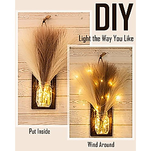 Mason Jar Wall Decor with LED Lights, JACKYLED Rustic Mason Jar Sconces with 12 PCS Faux Pampas Grass, Wall Art Decor for Boho Home Decor, Farmhouse, Bedroom, Kitchen, Living Room Hallway Decorative