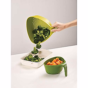 Joseph Joseph Nest Colanders Stackable Set with Easy-Pour Corners and Vertical Handle, 2-piece, Green