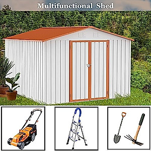 10 x 8 Ft Storage Shed,Outdoor Storage Shed Metal Shed with Floor Frame,Outdoor Shed for Yard Patio Lawn,Perfect to Store Pool Furniture,Bike,Garbage Can