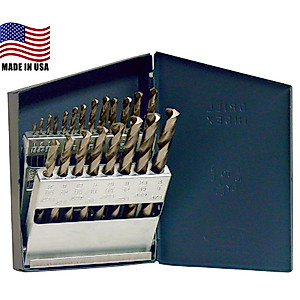 Chicago Latrobe - 69887 1V713 550 Series Cobalt Steel Jobber Length Drill Bit Set With Metal Case, Gold Oxide Finish, 135 Degree Split Point, Inch, 21-piece, 1/16" - 3/8" in 1/64" increments