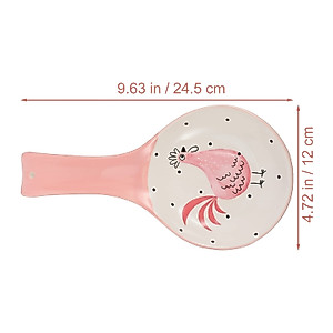 Ceramic Spoon Rest with Chicken Pattern Decorative Kitchen Spoon Holder Cooking Utensils Rest Stand Spatula Holder for Kitchen Stoves Countertops Pink