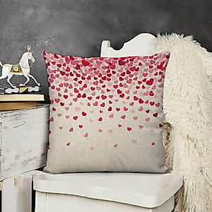Flying Heart Romantic Throw Pillow Covers 18×18 Pillowcases Set of 2 Valentine's Day Linen Decorative Square Pillow Case Cushion Covers Standard Size for Sofa Couch Outdoor Bed Pillow Protectors