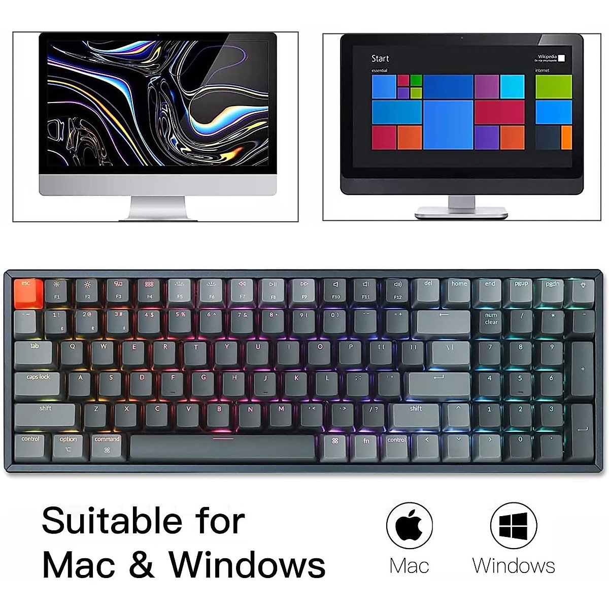 Keychron K4 Wireless Bluetooth/USB Wired Gaming Mechanical Keyboard, Compact 100 Keys 96% Layout RGB LED Backlit Gateron G Pro Red Switch N-Key Rollover, Aluminum Frame for Mac Windows, Version 2