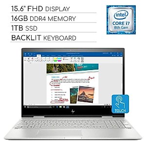 HP Envy X360 2-in-1 2019 Premium 15.6" FHD Touchscreen Laptop Computer, 4-Core Intel Core i7-8550U 1.8GHz, 16GB RAM, 1TB SSD, Backlit Keyboard, Wi-Fi, Bluetooth, Webcam, HDMI, USB-C, Windows 10