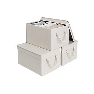 StorageWorks 45L Extra Large Fabric Storage Bins with Decorative Storage Boxes with Lids and Soft Rope Handles