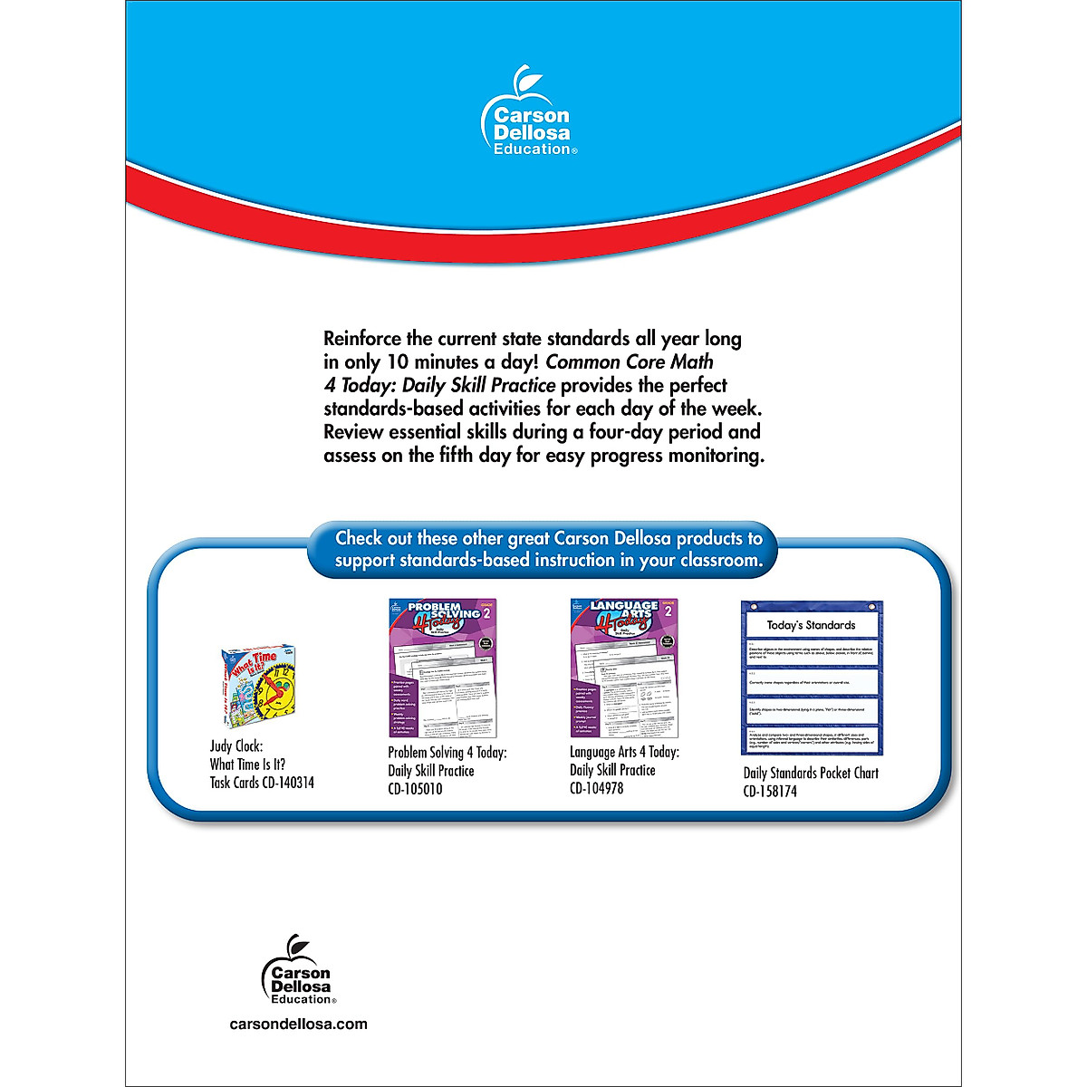 Carson Dellosa Common Core 4 Today Workbook, Math, Grade 2, 96 Pages (CDP104591)
