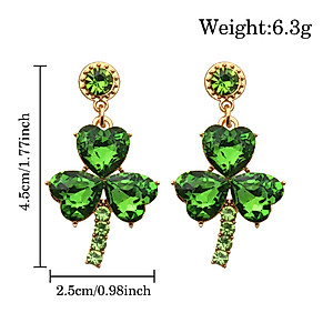 St. Patrick's Day Silver Elegant Drop Earrings Clover Charm Crystal Green Earrings For Women Lady Fashion Jewelry