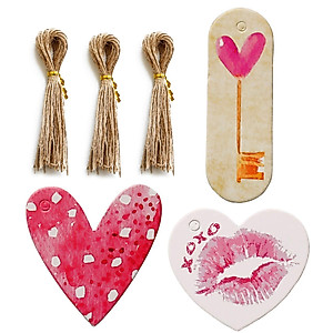 150 Pieces Valentine Paper Gift Tags Red Kraft Tags Heart Shape Hang Labels with String for Valentine's Day Wedding Party Favor Gift Wrapping