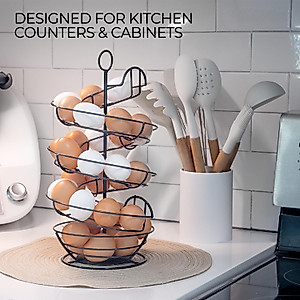 Fresh Egg Holder Countertop, Egg Skelter, Spiral Egg Holder with Storage Basket, Chicken Egg Holder, Large Capacity Egg Storage for Kitchen, Holds Up to 3 Dozen Eggs