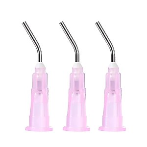 JMU 100Pcs Bent Dispensing Tips 18g, Blunt Tip Dispensing Needle, Dental Pre Bent Flow Dispensing Etch Tips, Disposable Oral Irrigation Needle Tips, Pink
