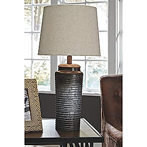 Signature Design by Ashley Norbert Casual 24.75" Table Lamp with Galvanized Metal Base & Ombre Effect, 2 Count, Dark Gray