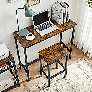 VASAGLE Dining Table Set, Bar Table and Chairs Set, Kitchen Bar Height Table with Stools Set of 2, Steel Frame, Industrial, Rustic Brown and Black ULBT218B01