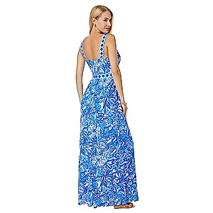 Lilly Pulitzer Serena V-Neck Maxi Dress Blue Tang Flocking Fabulous Engineered Knit Dress 4