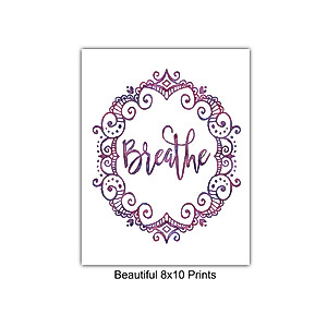 Inhale Exhale Wall Art - Inspirational Zen Wall Decor Picture Print Set - 8x10 Spiritual Home Decoration for Meditation Room, Yoga Studio, Office - Motivational Gift for Buddhist, Buddha, New Age Fans