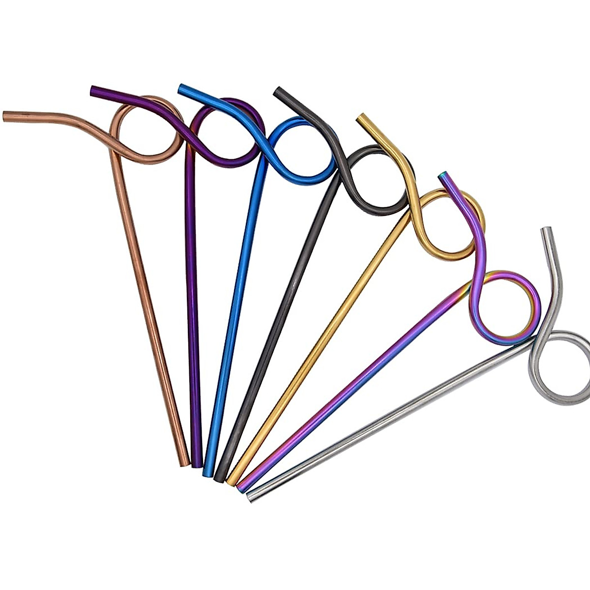 Hoshen 7Pcs Reusable Stainless Steel Curved Straws, Colorful Food-Grade Metal Straws, Beverage Straws, (With Two Cleaning Brushes), Suitable For 20/30 Ounce Tumblers