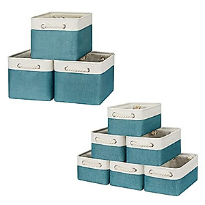 Bidtakay Baskets Set Fabric Storage Bins-Teal Blue Bundled Baskets of 3 Medium Baskets 15" X 11" X 9.5" + 6 Small Baskets 11.8" X 7.8" X 5" for Shelves, Organizing