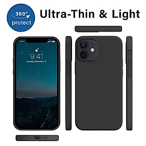 AOTESIER Shockproof Designed for iPhone 12 Mini Case, Food Grade Liquid Silicone Phone Case with [Soft Anti-Scratch Microfiber Lining] Drop Protection 5.4 inch Slim Thin Cover, Black