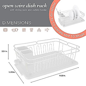 Kitchen Details 3 Piece Twisted Chrome Dish Drying Rack | Cutlery Basket | Drain Tray | Countertop | Sink | White