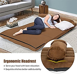 Walnut Foldable Floor Sofa Bed 6-Position Adjustable Couch with/ 2 Pillows Brown Adjustable Floor Sofa