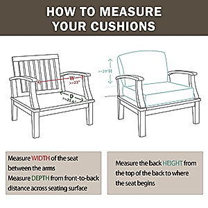 Aoodor 23” x 25.6” Patio Furniture Outdoor Deep Seat Single Chair Sofa Cushion Back Olefin Fabric Slipcover Sponge Foam - Charcoal Color Set of 2 (2 Back 2 Seater 2 Pillow )