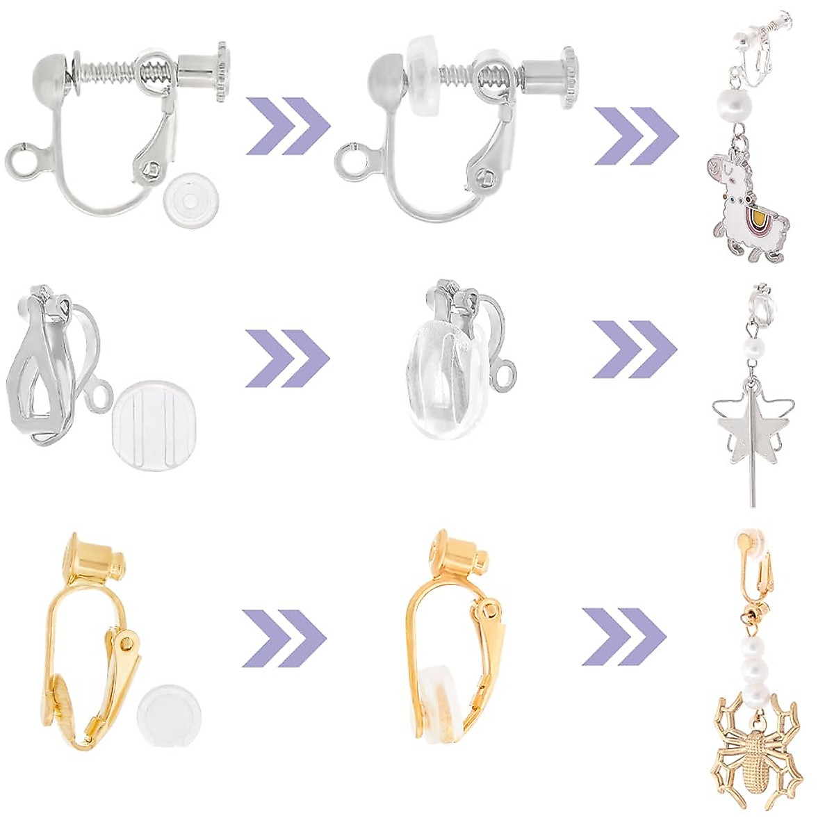 SUNNYCLUE 1 Box 48Pcs Earring Converters Clip-on Earrings Converter Components Stud Earring Findings Silicone Earring Pads Earrings Cushions Non-Pierced Clip on Converters for Studs Jewelry Making