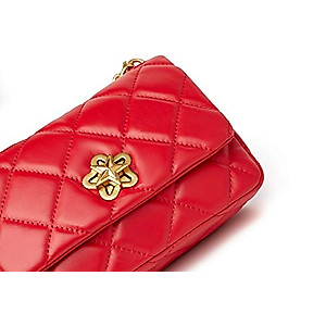 Women Quilted Crossbody Bag Genuine Leather Clutch Purse with Chain Strap Ladies Small Shoulder Handbags - Star Red