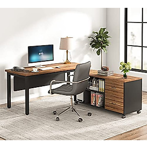 Tribesigns L-Shaped Computer Desk with Storage Drawers Cabinet Set, Large Executive Office Desk with Shelves, Industrial Business Furniture Workstation for Home Office