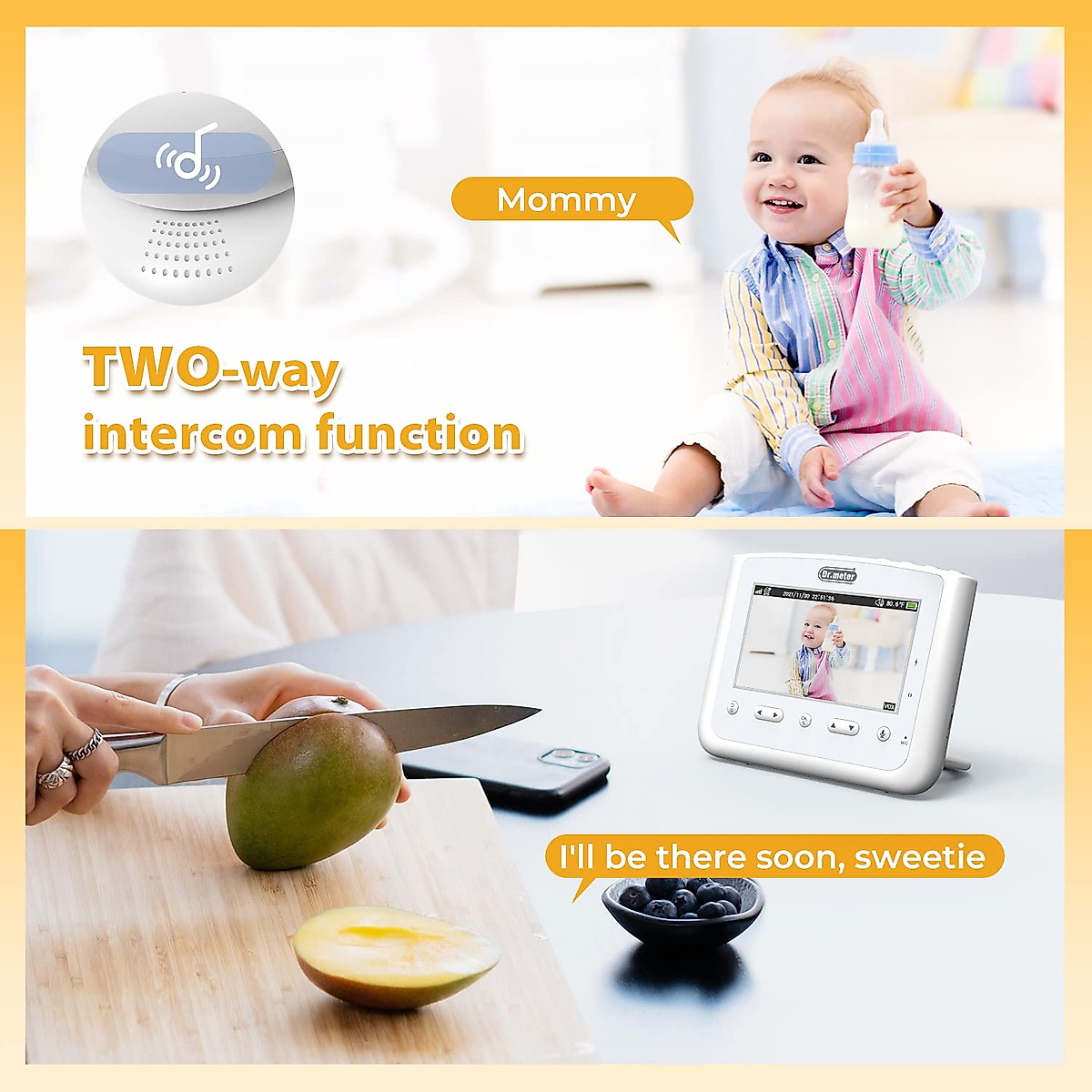 Dr.meter Baby Monitor with 2 Cameras: 4.3'' LCD Screen Audio and Video Baby Monitor with 2X or 4X Zoom, Night Light, 2-Way Talk, Remote Pan-Tilt-Zoom, VOX Mode Infrared Night Vision - No WiFi