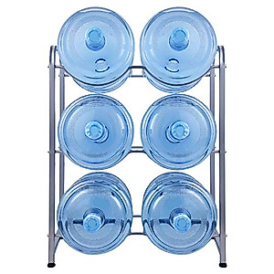 Ationgle 5 Gallon Water Cooler Jug Rack for 6 Bottles, 3-Tier Detachable Water Bottle Holder Heavy Duty Q235 Carbon Steel Water Jug Organizer with Floor Protection for Kitchen Office Home