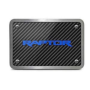 iPick Image Made for Ford F150 Raptor 2017 to 2018 in Blue Black Carbon Fiber Texture Plate Billet Aluminum 2 inch Tow Hitch Cover