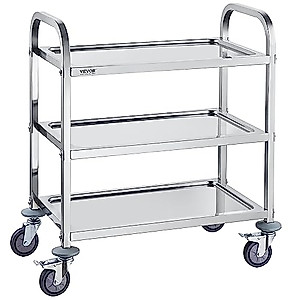 VEVOR Stainless Steel Cart, 3 Layers Lab Utility Cart 400 lbs Weight Capacity, Medical Cart with Lockable Universal Wheels, for Lab, Clinic, Kitchen, Salon