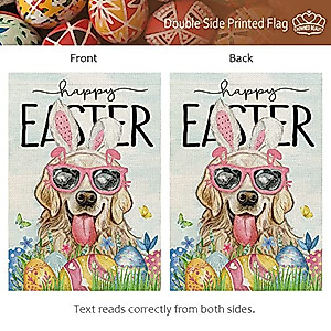 CROWNED BEAUTY Happy Easter Dog Garden Flag Golden Retriever 12x18 Inch Double Sided for Outside Burlap Small Yard Eggs Holiday Decoration CF706-12