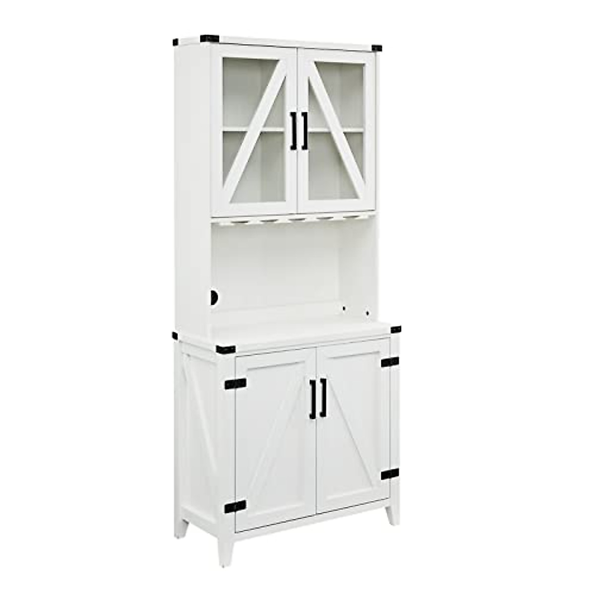 Home Source Bar Cabinet with Upper Glass Cabinet in White Finish
