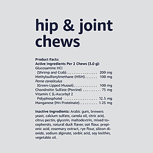 Amazon Basics Dog Hip & Joint Supplement Chews, 60 Count (Previously Solimo)