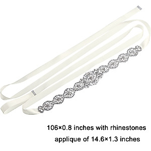 Hiceeden 3 Pieces Rhinestone Bridal Belt, Silver Crystal Bridal Sash with White Ribbon Wedding Dresses Belt for Women, Bride, Bridesmaids, Gown, Party, Prom
