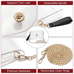 YikuStyle Clear Purse Stadium Approved,Small Clear Crossbody Bag for Women,See Through Handbag Clutch Shoulder Bag(Gold Chain)