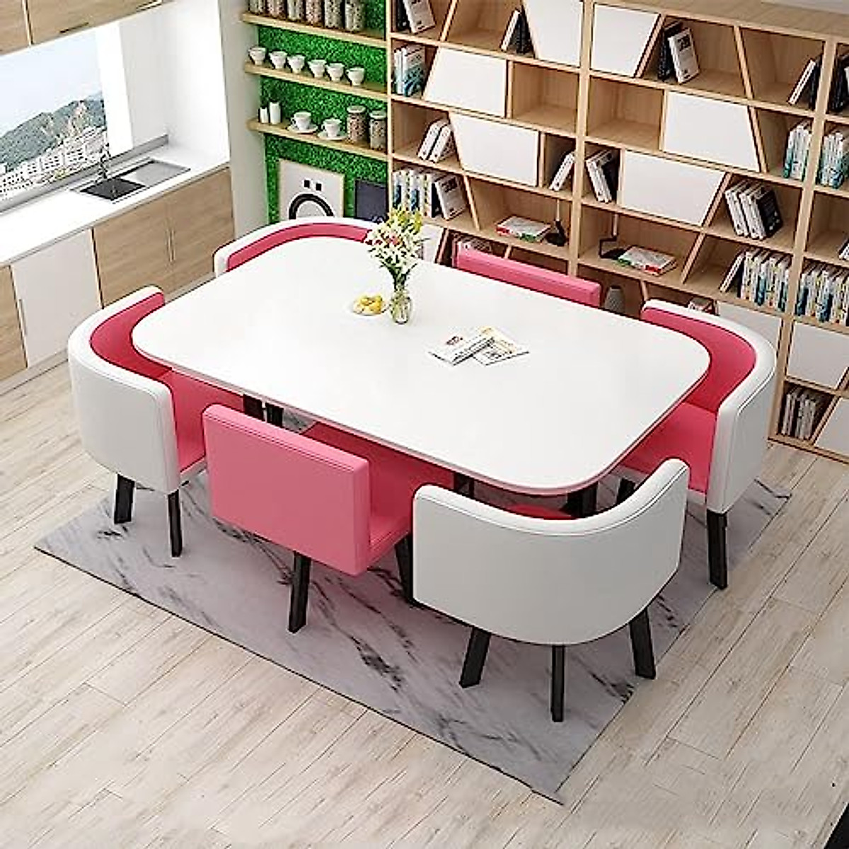 Office Reception Round Table- Dining Table and 6 Chairs, Rectangle/Oval Office Meeting Conference Table Coffee Reception Table Sets Break Room Table and Chairs Set (Color : Yellow 2) ( Color : Dark Pi