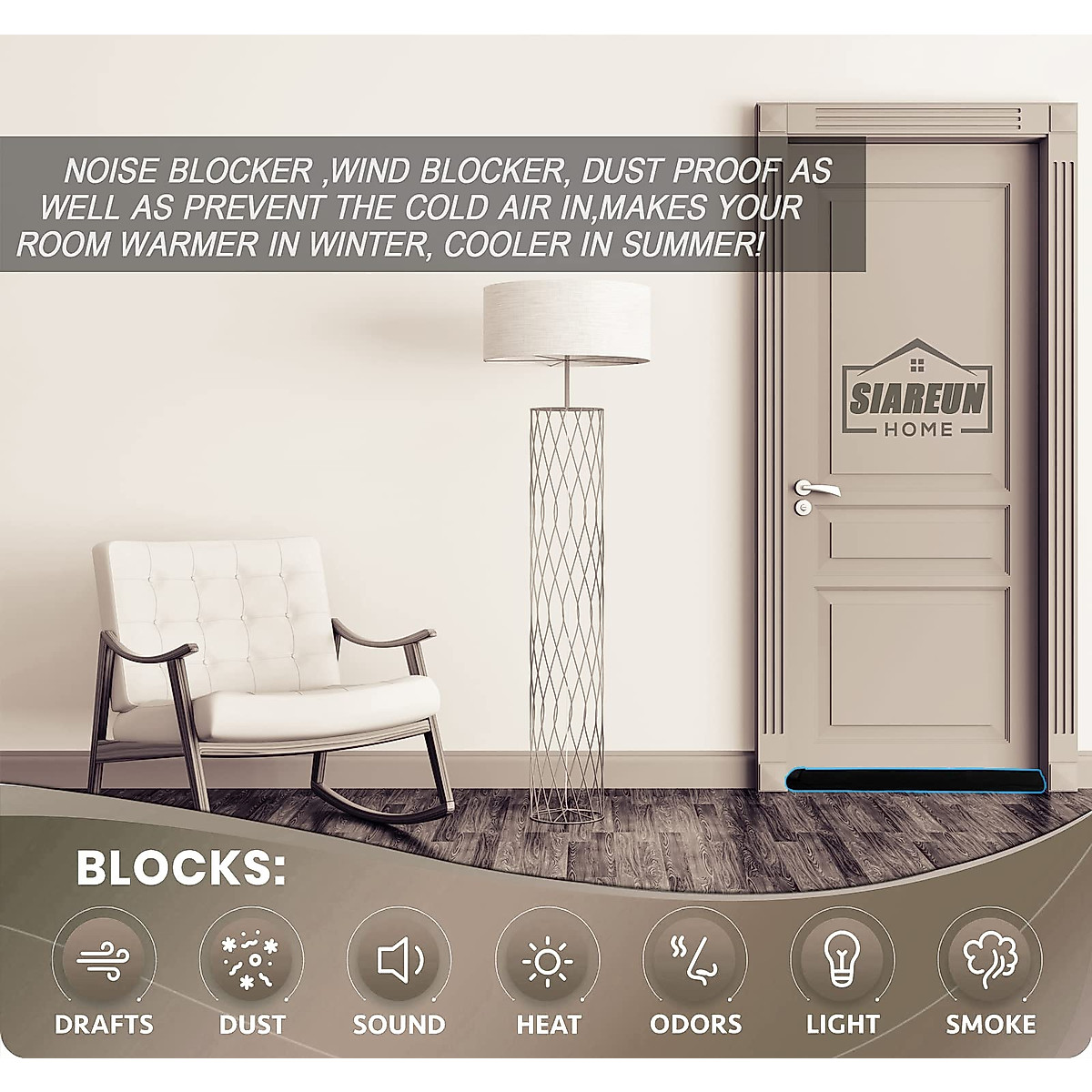 Door Draft Stopper, Draft Stopper for Bottom of Door 30-36",Under Door Draft Stopper Weather Stripping,Door Sweep Soundproof, Black