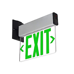 LFI Lights | Edge-Lit Green Exit Sign | Modern Design Brushed Aluminum Housing | All LED | Single-Sided Clear Acrylic Panel | Hardwired with Battery Backup | UL Listed | ELSM-G