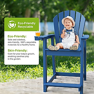 OTSUN Tall Adirondack Chair, Patio Chairs with Cup Holder, HDPE Weather Resistant Balcony Chairs, Outdoor Chairs for Garden, Backyard, Poolside, Capacity 400LBS - Navy Blue