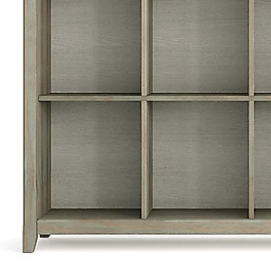 SIMPLIHOME Acadian SOLID WOOD 48 inch x 57 inch Transitional 12 Cube Storage in Distressed Grey with 12 Shelves, for the Living Room, Study and Office