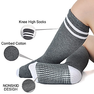 EPEIUS Knee High Socks with Non-Slip Grip Toddller Boys Girls Athletic Stripe Team Tube Socks for Soccer, Basketball, Baseball,5 Pairs Pack 3-5 Years