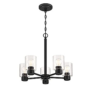 Westinghouse Lighting 6115300 Sylvestre Transitional Five-Light Indoor Chandelier, Matte Black Finish, Clear Glass
