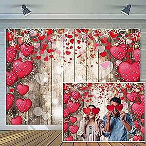CYLYH 8x6ft Valentine's Day Backdrop Rustic Wood Backdrop Red Love Heart Valentine's Day Backdrops Photography Mother's Day Backdrops Party Bridal Shower Kid Birthday Party Decor Banner D517