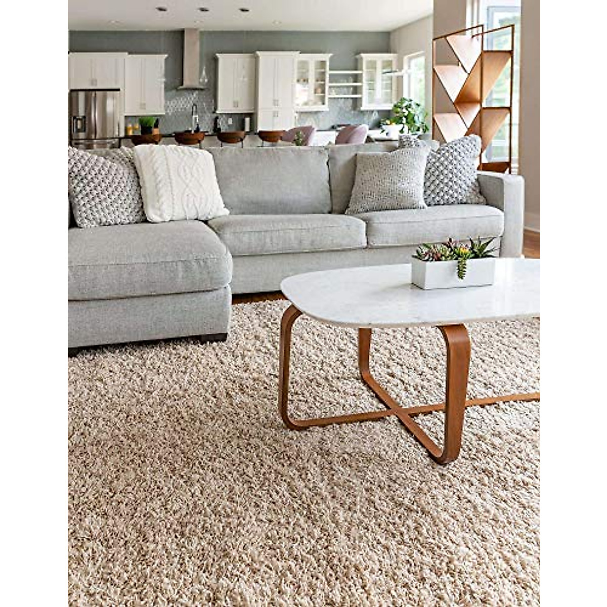 Unique Loom Solid Shag Collection Area Rug (4' 1" x 6' 1" Rectangle, Taupe)
