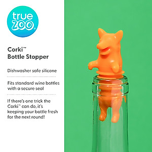 TrueZoo Corki Bottle Stopper, Corgi Animal Cork, Novelty Wine Stopper, Silicone, Set of 1, Orange